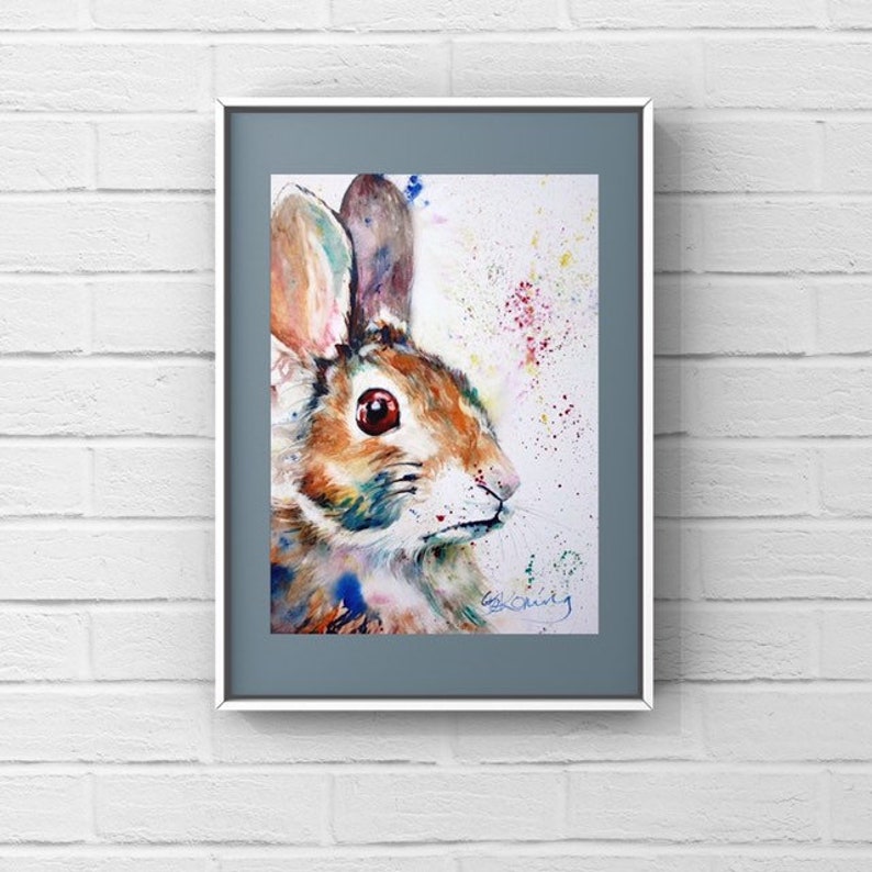 Colorful Bunny Rabbit Painting Watercolor Art Print | Etsy