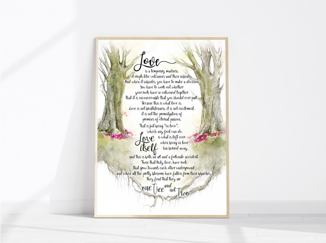 Entwined Trees Wedding Poem Art Print: Captain Corelli Mandolin - Etsy