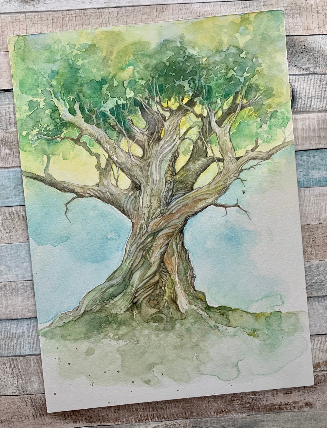 ORIGINAL PAINTING the Wisdom Tree Watercolour Painting Old Twisted Tree ...