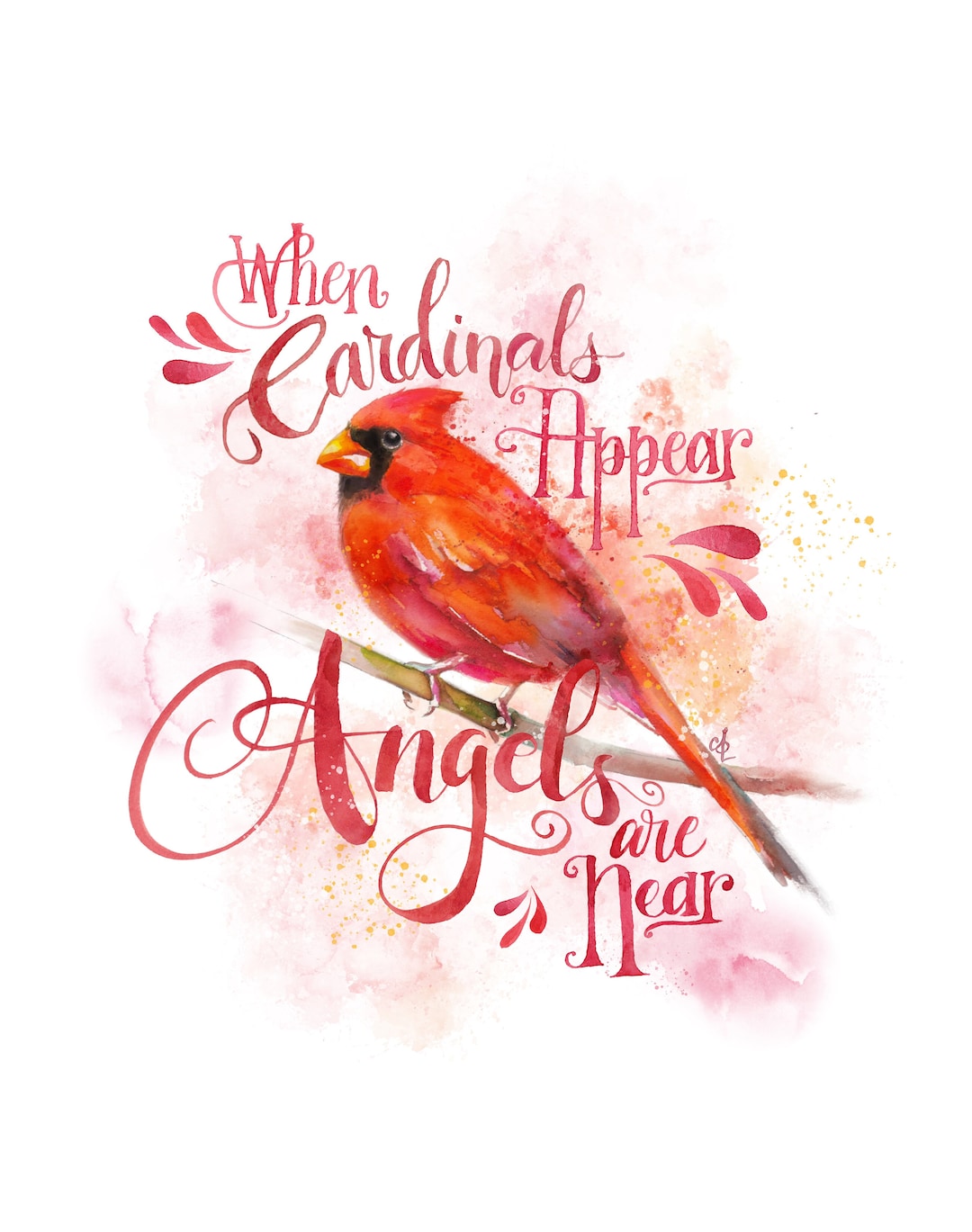 When Cardinals Appear Angels Are Near Painting and Quote Wall Art Print ...