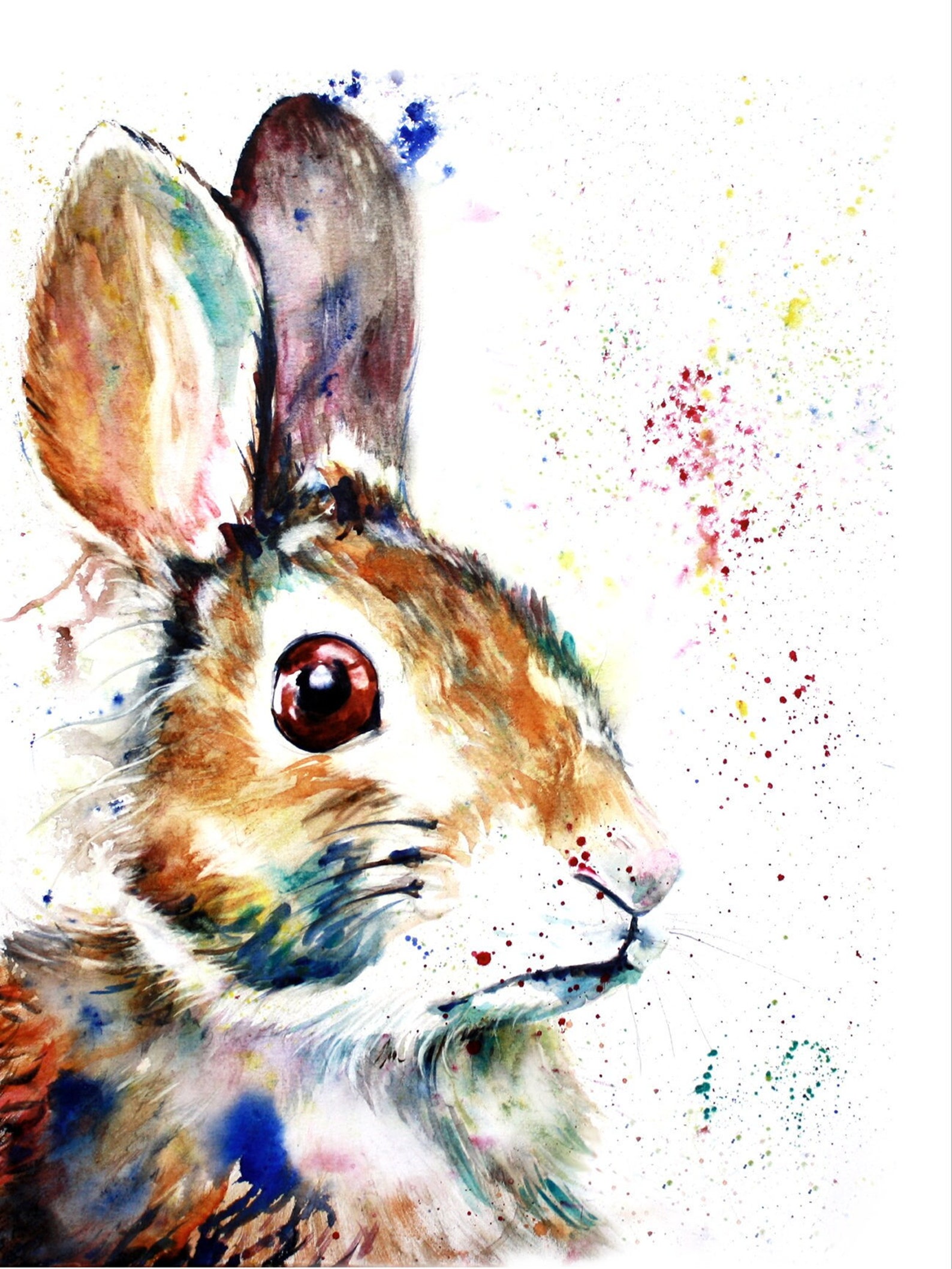 Colorful Bunny Rabbit Painting Watercolor Art Print - Etsy UK
