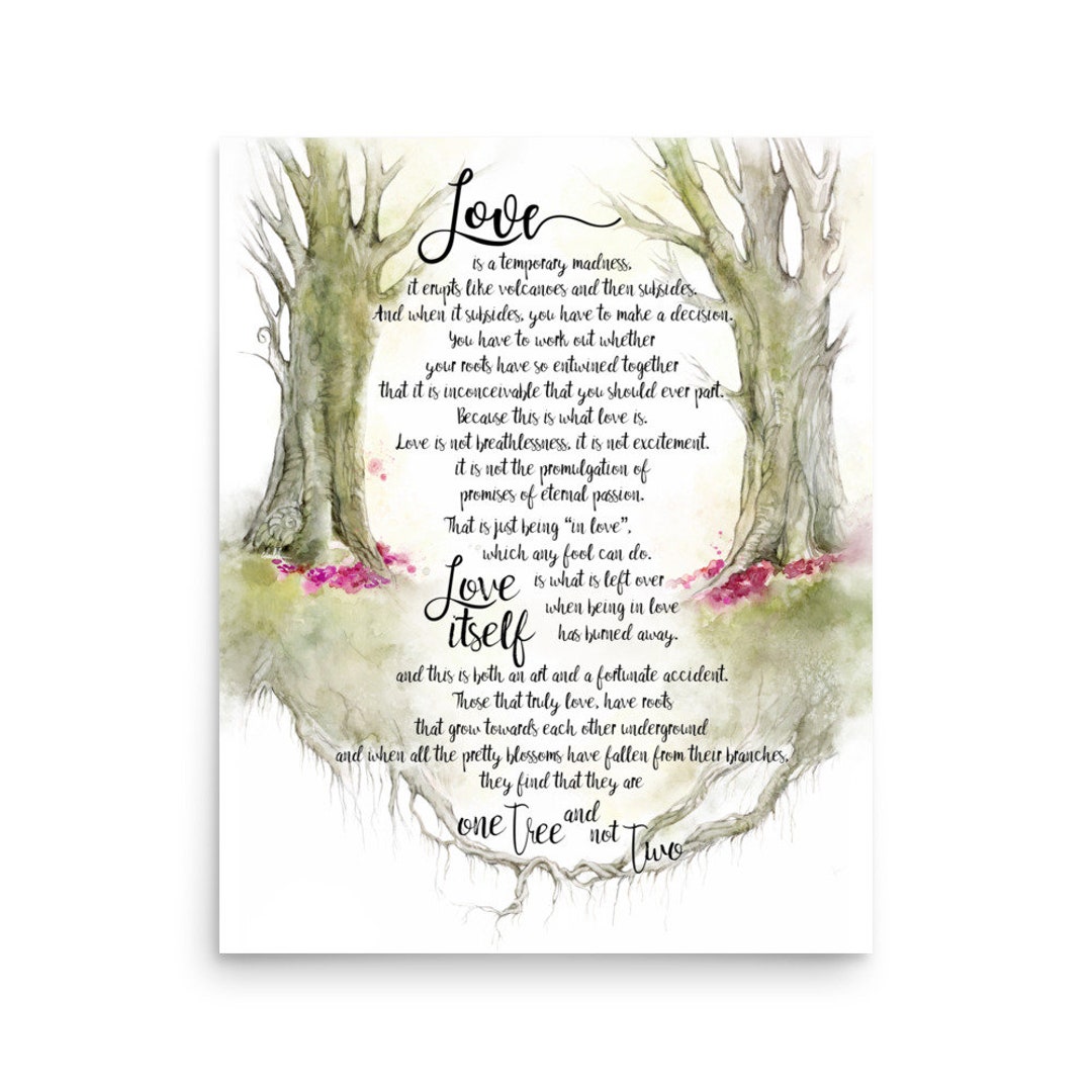 Entwined Trees Wedding Poem Art Print: Captain Corelli Mandolin - Etsy