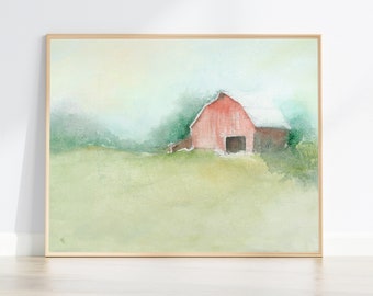 Abstract BARN PRINT 8 X 10 From Original Painting Red Barn Print Farm ...