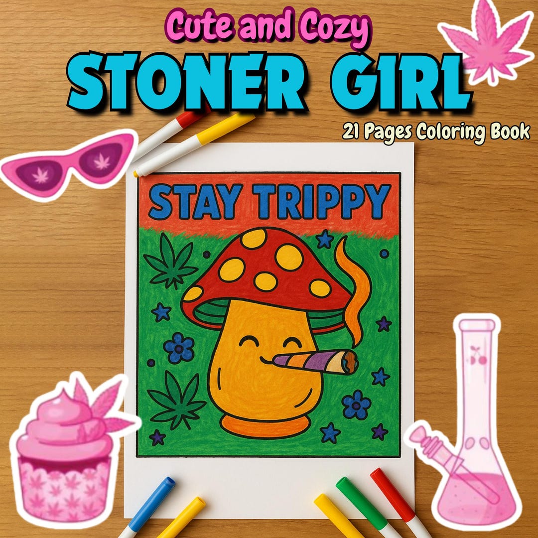 Stoner Girl Coloring Book,420 Weed Kawaii Coloring Page,digital ...