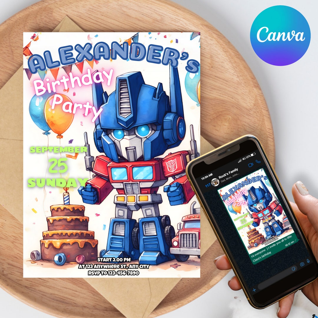 Editable Transformers Birthday Party Invitation Template,optimus Prime ...