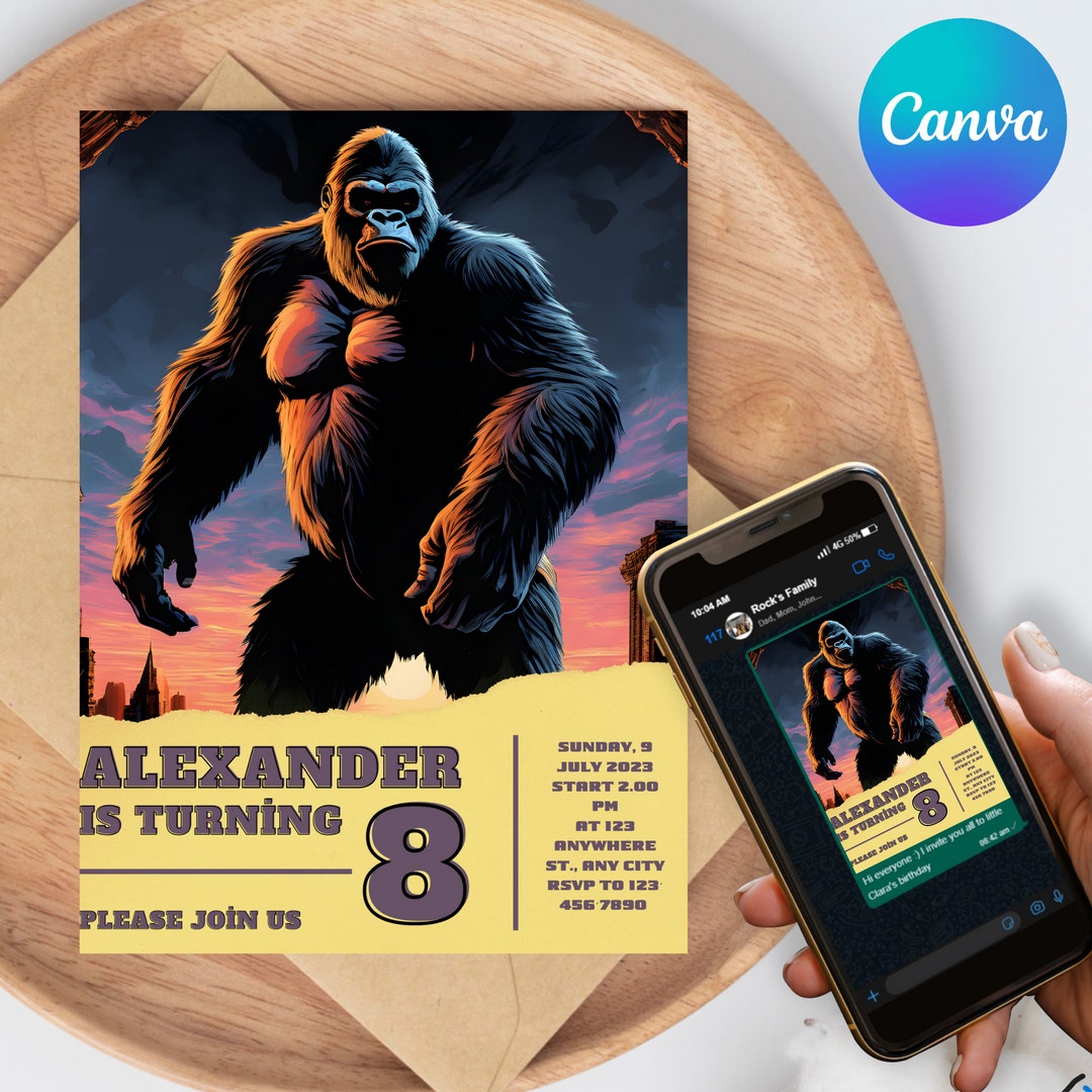 Editable Godzilla Vs King Kong Birthday Party Invitation Template ...