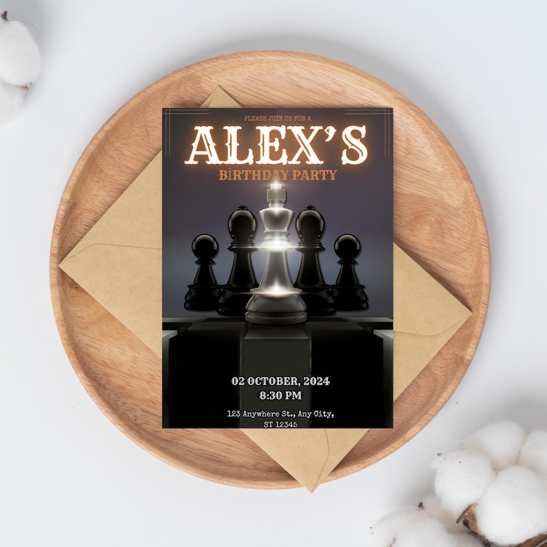 Editable Chess Birthday Party Digital Invitation Template, Check Mate ...