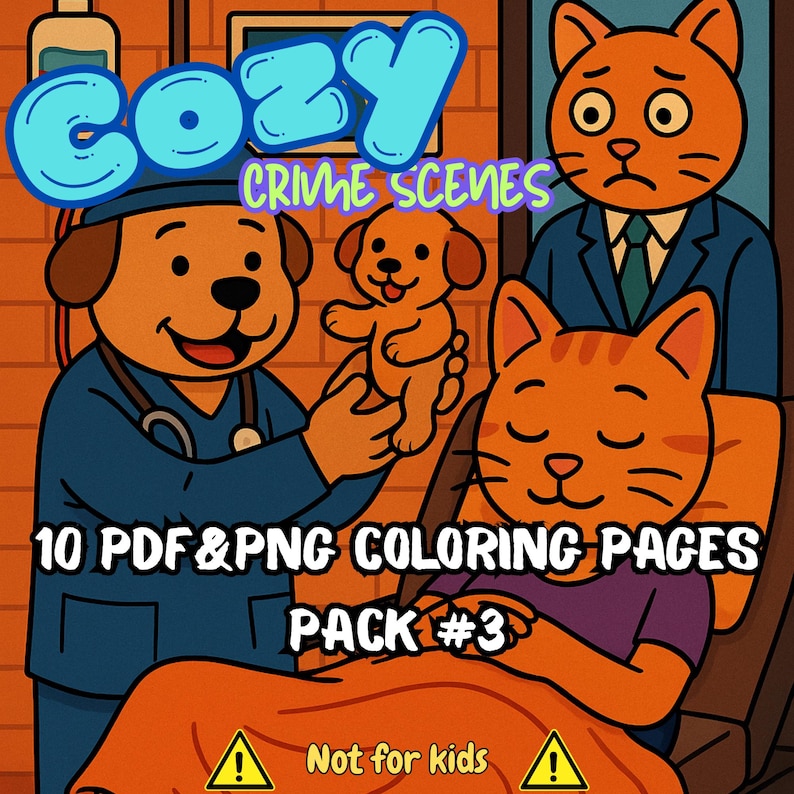 Cozy Crime Scenes Coloring Book #3, Detective Mystery Printable Pages ...