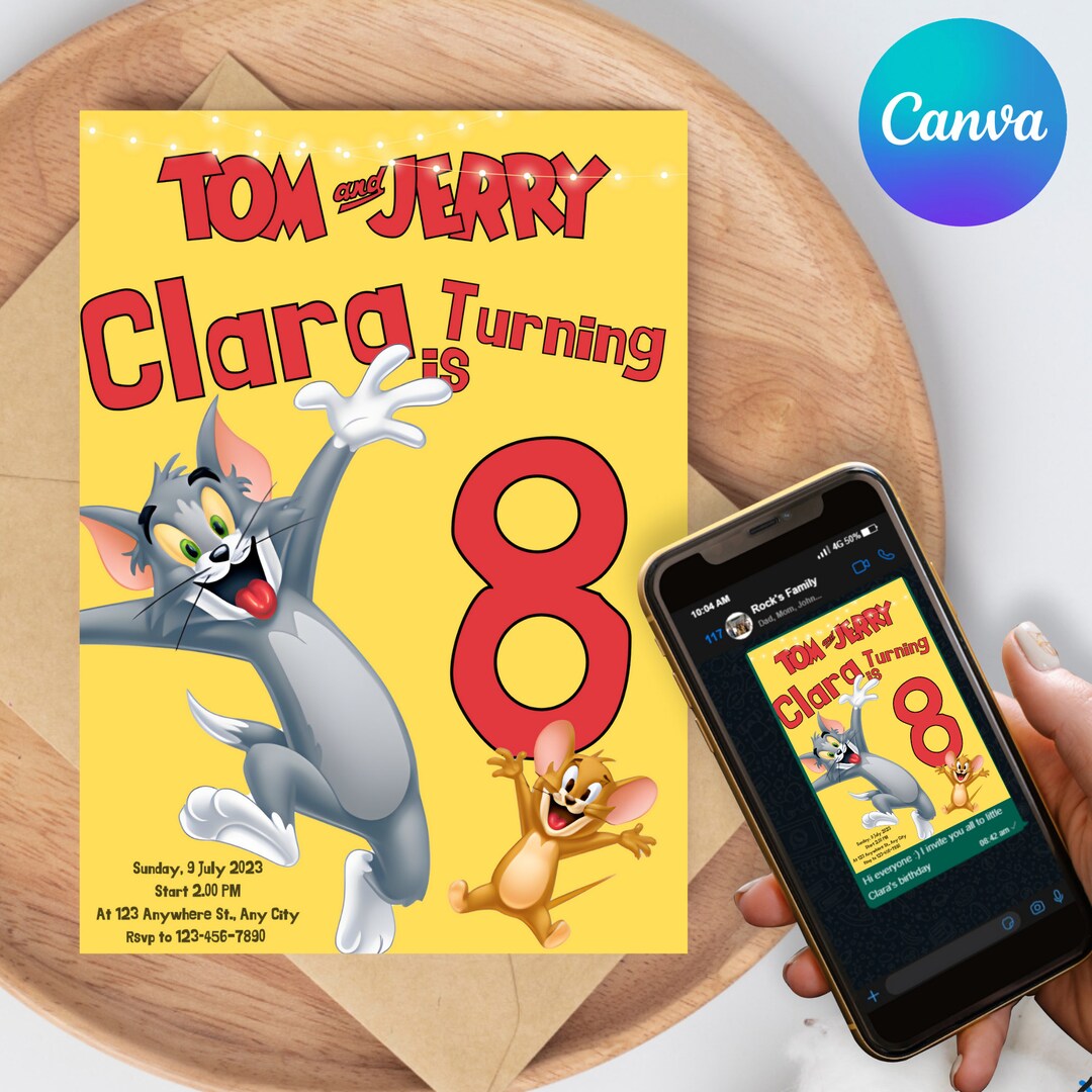 Editable Tom and Jerry Birthday Party Invitation Template,tom and Jerry ...