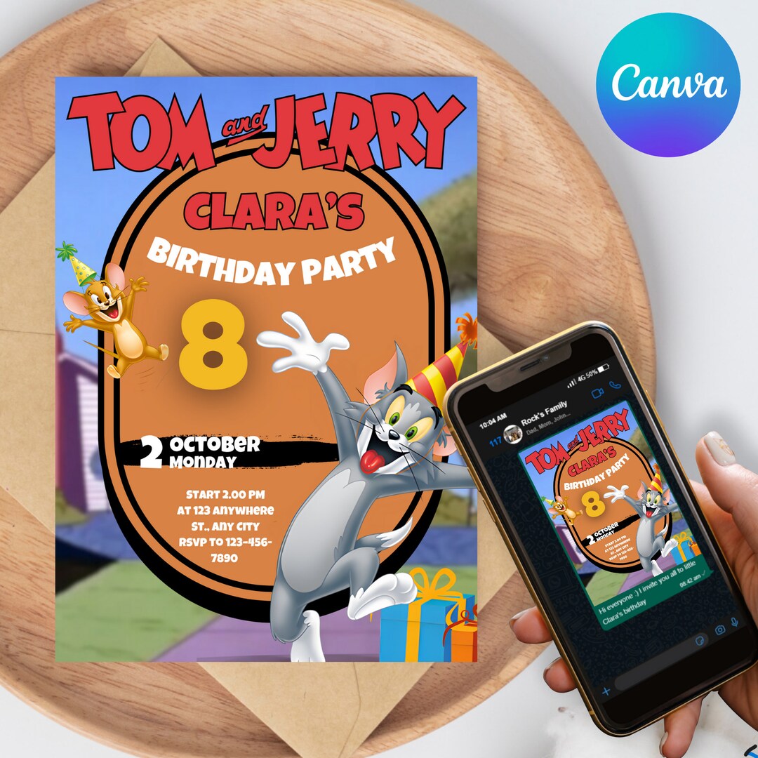 Editable Tom and Jerry Birthday Party Invitation Template,tom and Jerry ...