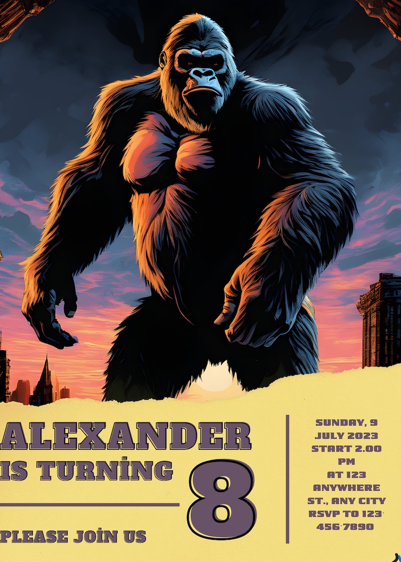 Editable Godzilla Vs King Kong Birthday Party Invitation Template ...