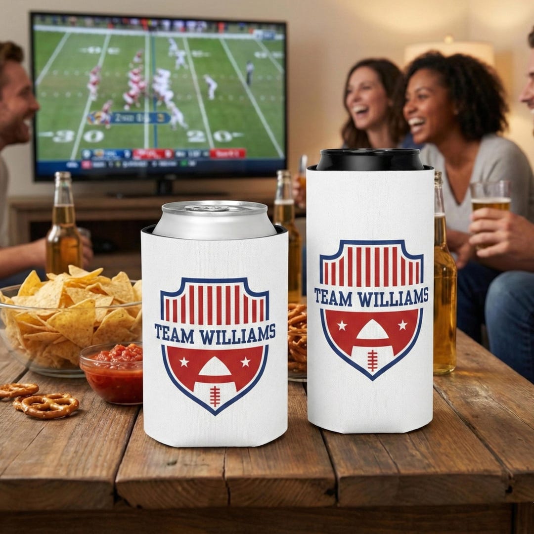Personalized Football Can Cooler, Custom Family Team Name Shield ...