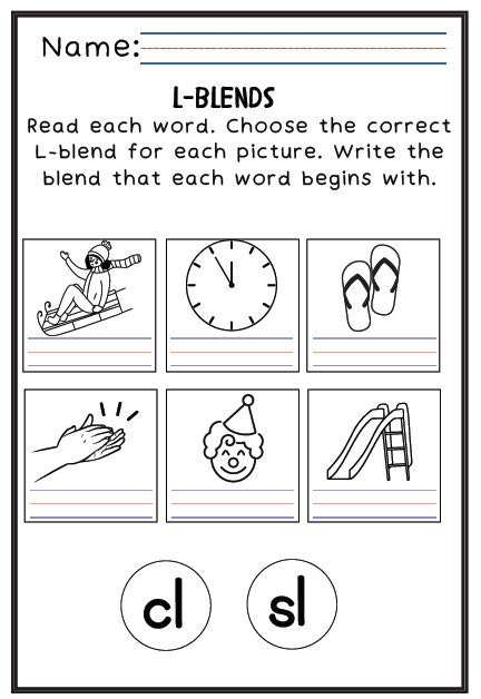 L, R, S Consonant Blends Kindergarten Worksheet - Etsy