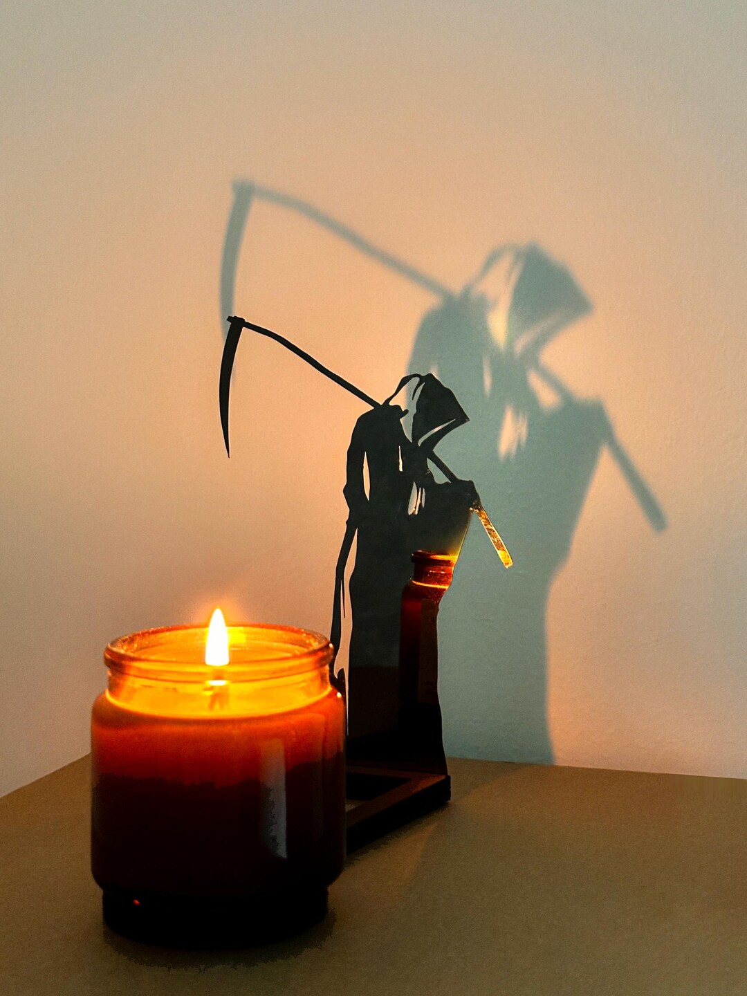 Gothic Grim Reaper Shadow Candle Holder Unique Halloween Decor Spooky ...