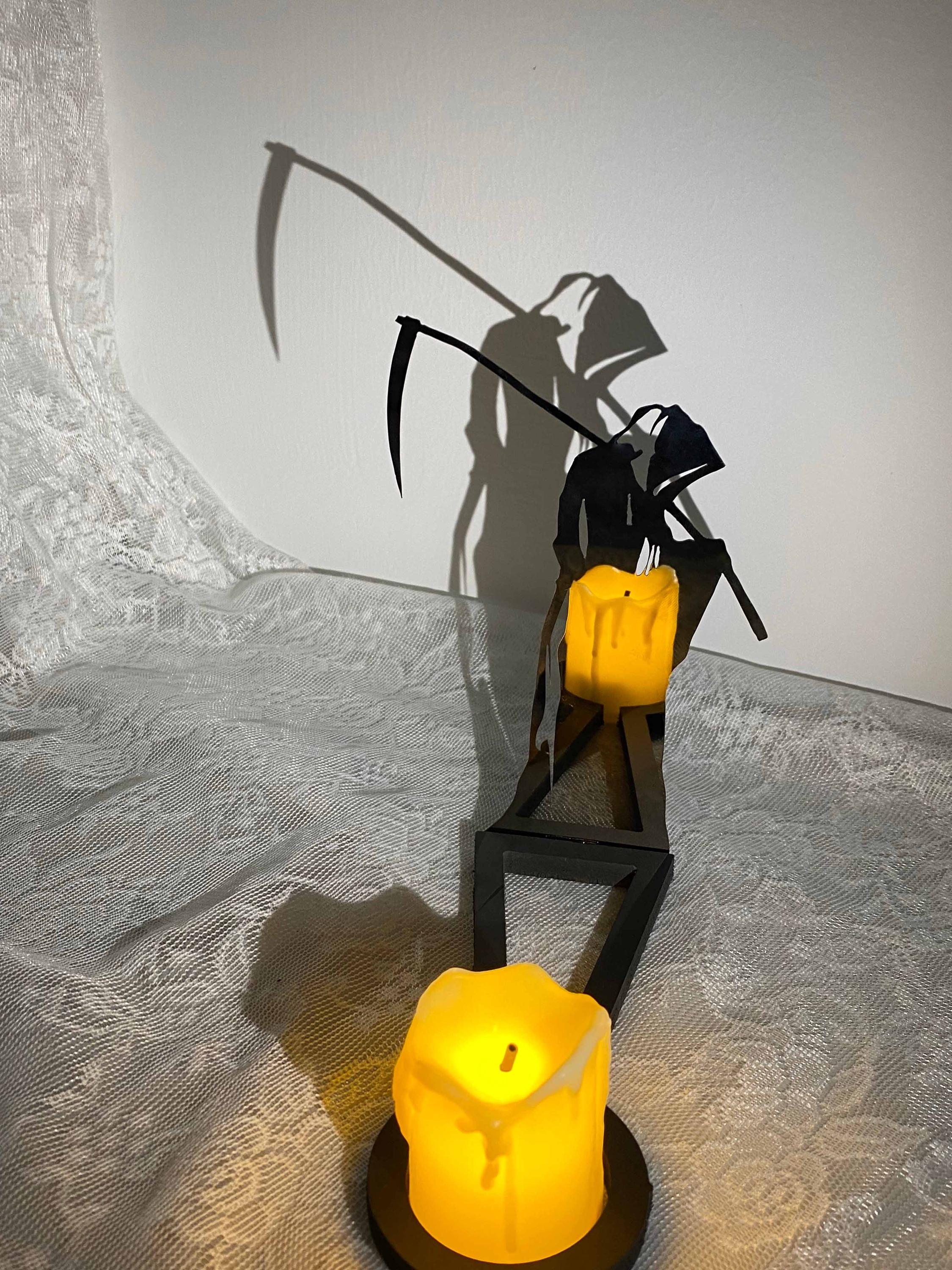 Gothic Grim Reaper Shadow Candle Holder Unique Halloween Decor Spooky ...
