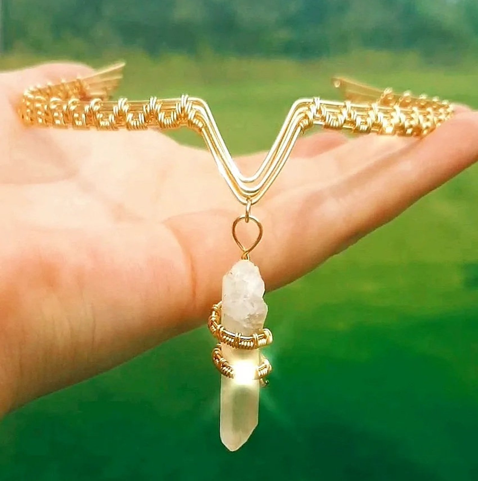 Fantasy Fairy Inspired Quartz Crystal Necklace/choker Whimsical Wire ...