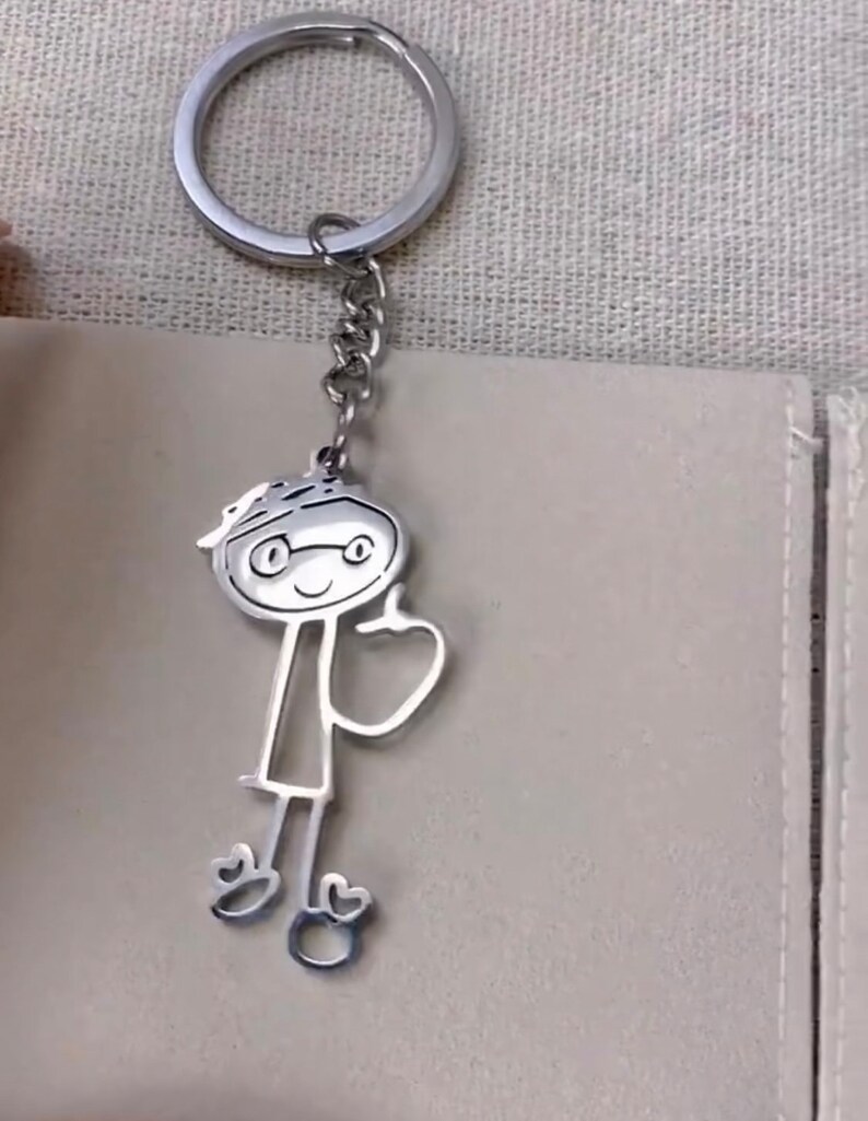 Personalized Keychain Kid's Drawing, High Quality Titanium Steel ...