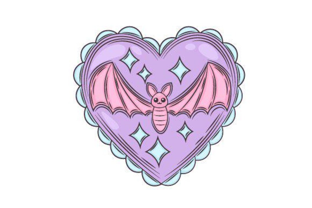 Pastel Goth Bat With Heart Design SVG PNG Graphic for Scrapbook, Cricut ...