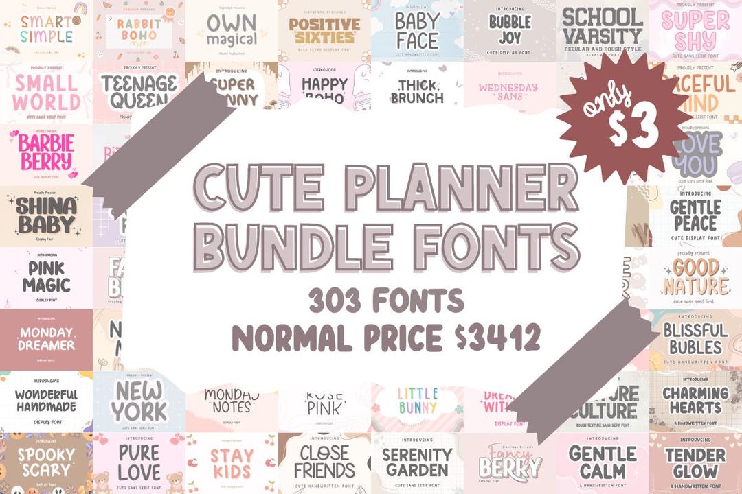 Cute Planner Fonts Bundle - Etsy