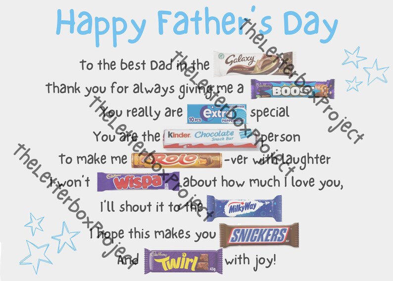 DIGTIAL Father's Day Chocolate Poem Print at Home Chocolate Themed Poem ...