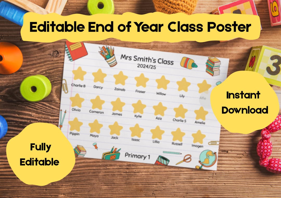 Editable End of Year Class Poster | Instant Download | Primary School ...