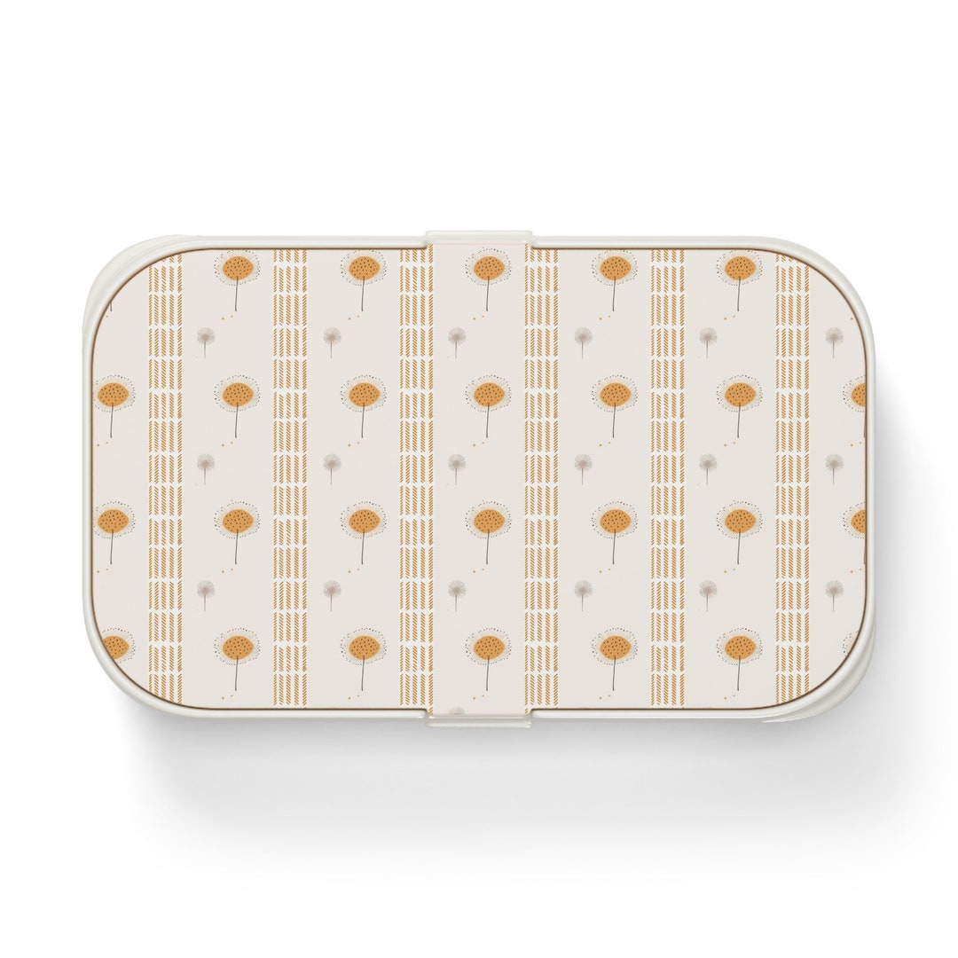 MODERN Boho Minimalist Neutral Yellow Floral Stripe Preppy Wooden Lid ...