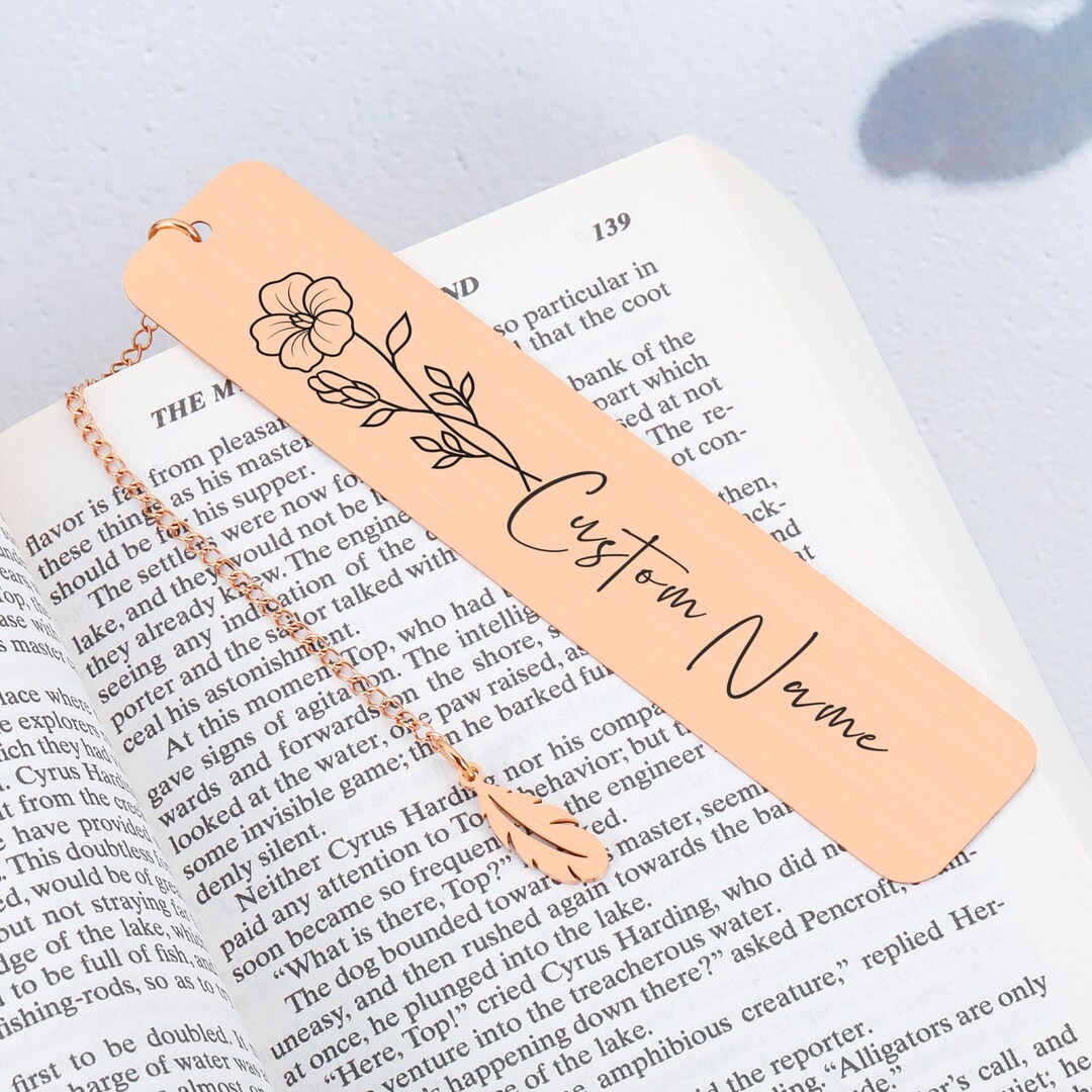 Custom Birth Flower Name Bookmark for Women Her Engraved Floral ...
