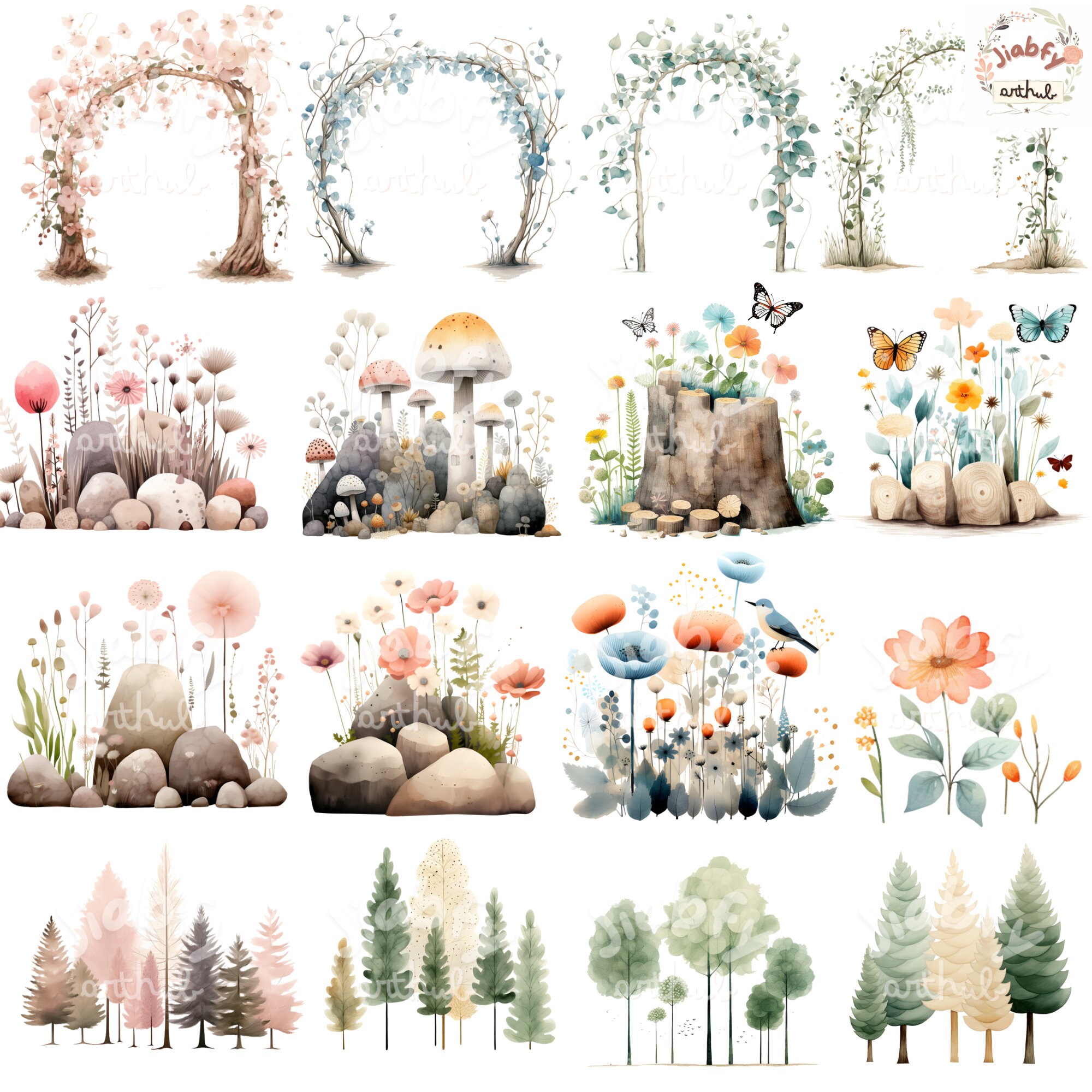 Cute Boho Woodland Animals PNG Clipart Watercolor Bundle, Transparent ...