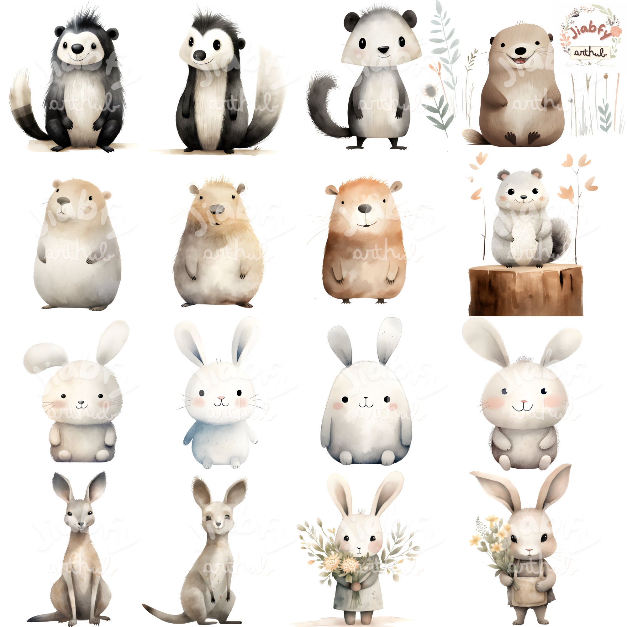 Cute Boho Woodland Animals PNG Clipart Watercolor Bundle, Transparent ...