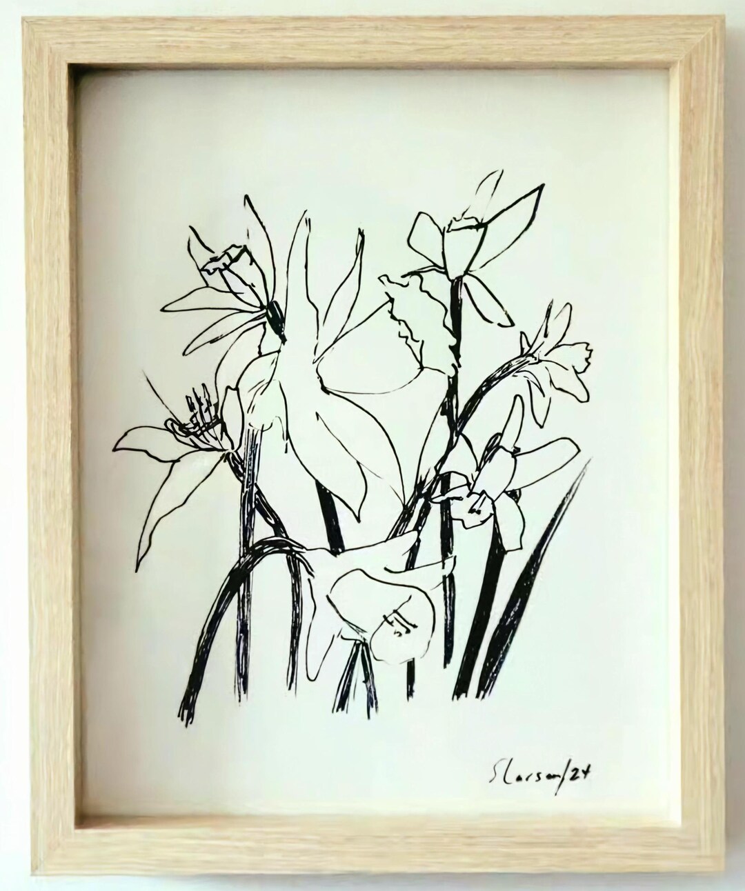 Original Framed Ink Drawing Daffodils by Sheri Larsen - Etsy
