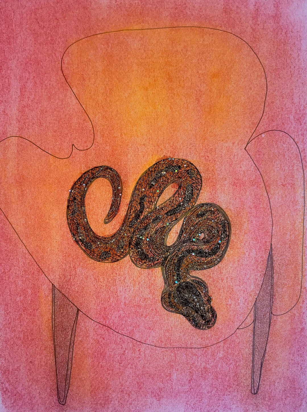 Original Ink Drawing Python on Danish Chair by Sheri Larsen - Etsy