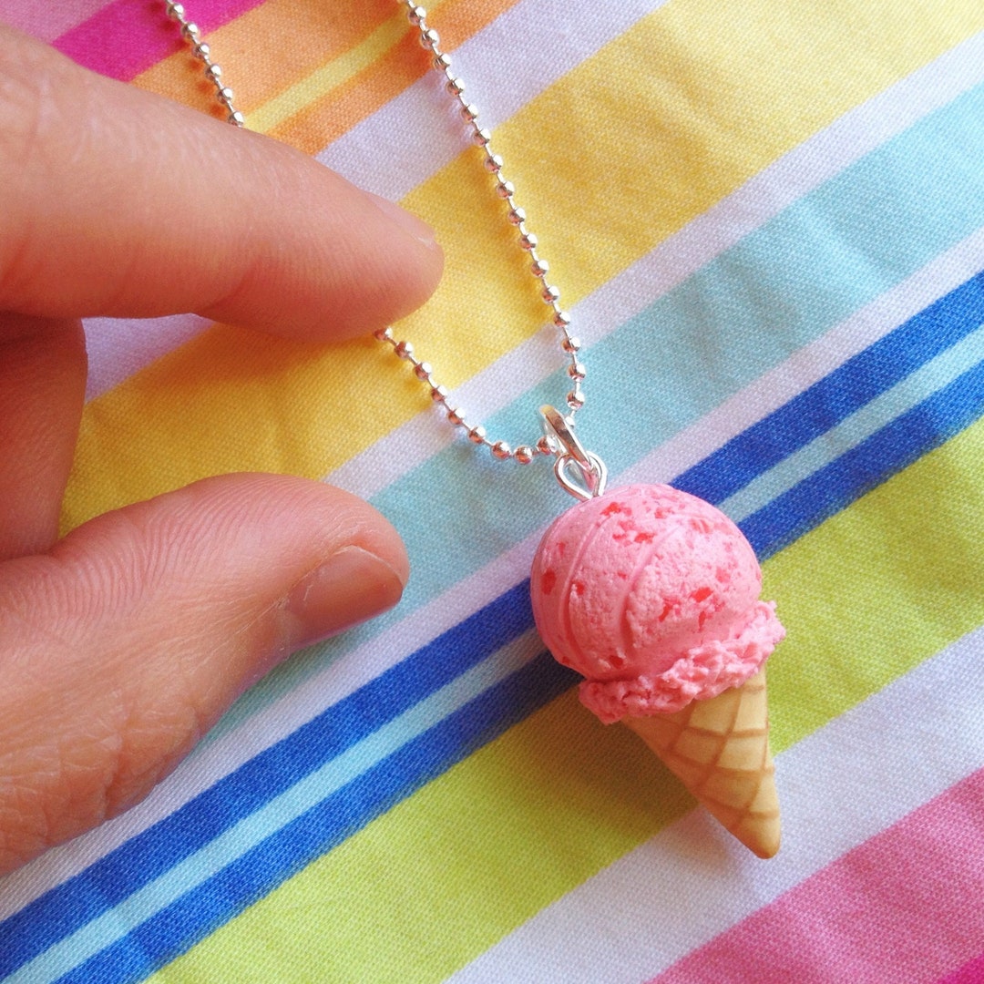 Food Jewelry, Scented Strawberry Ice Cream Necklace, Food Necklace ...