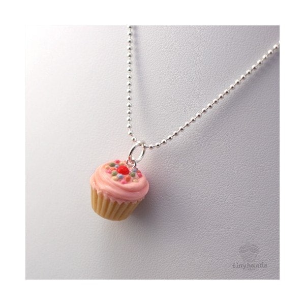 Scented Pink Cupcake Necklace, Strawberry Sprinkles Cupcake Necklace ...