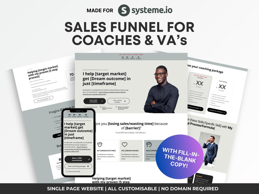 Systeme.io Sales Funnel Template Neutral Virtual Assistant Website ...