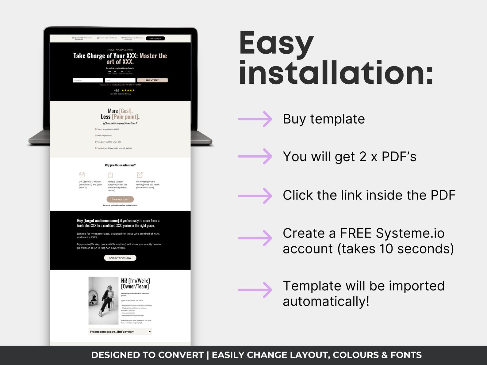 Masterclass Sales Page for Online Coach Masterclass Landing Page Template Systemeio Template ...