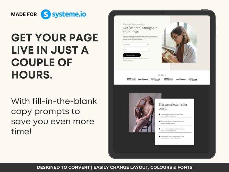 Systeme.io Newsletter Sales Page Template Lead Magnet Funnel Opt in ...