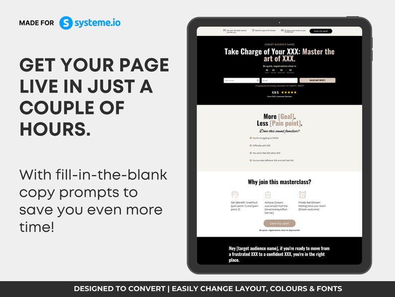 Masterclass Sales Page for Online Coach Masterclass Landing Page Template Systemeio Template ...