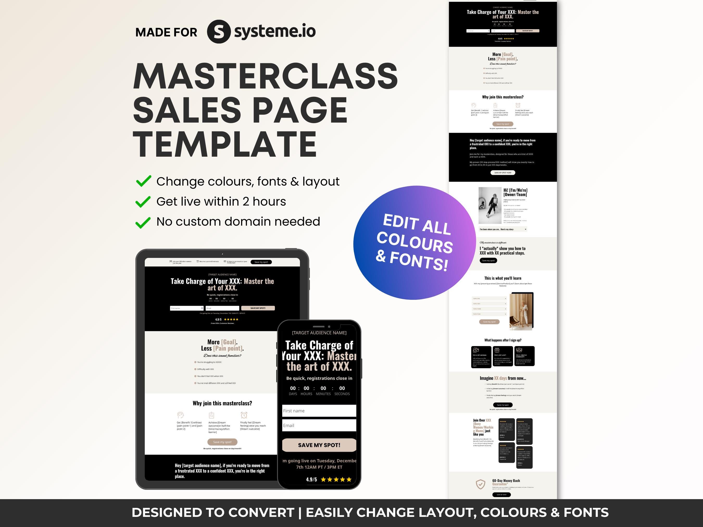 Masterclass Sales Page for Online Coach Masterclass Landing Page Template Systemeio Template ...