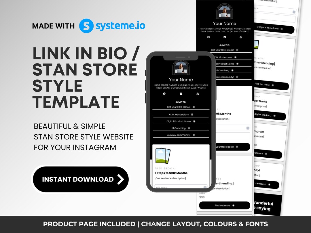 Systeme Io Link in Bio Template Black Stan Store Website, Black Linktree Website, Modern Digital ...
