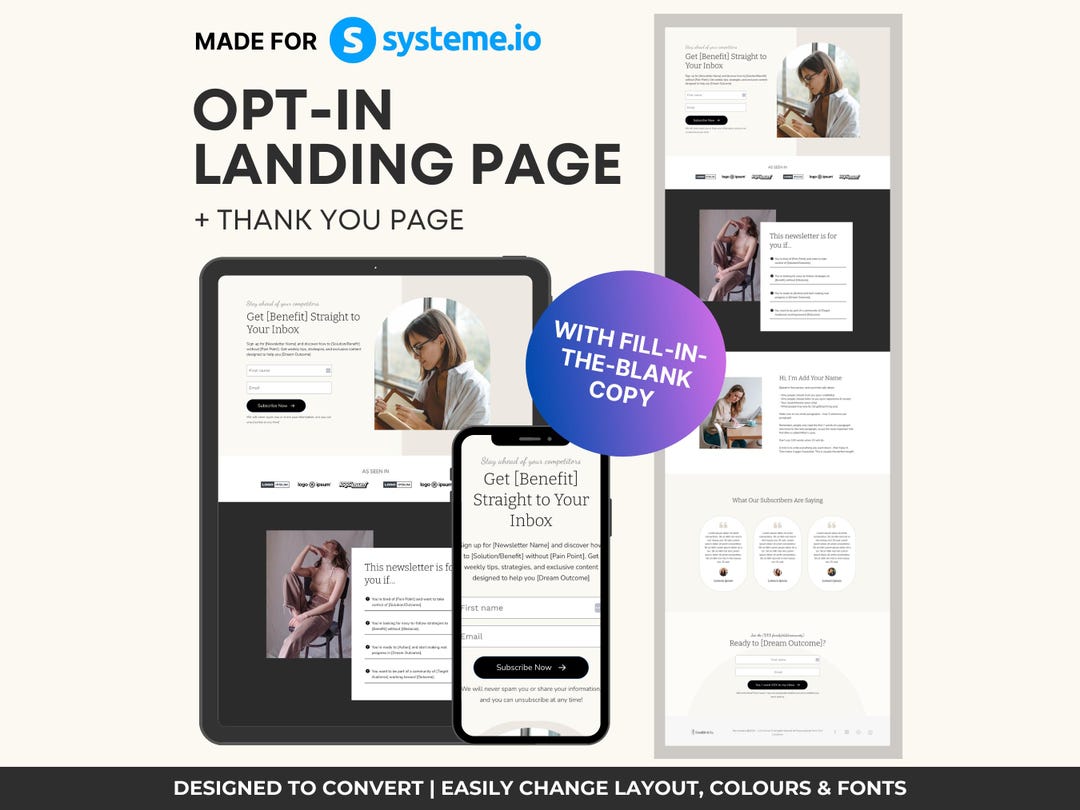 Systeme.io Opt-in Landing Page Template, Lead Magnet Funnel - Etsy