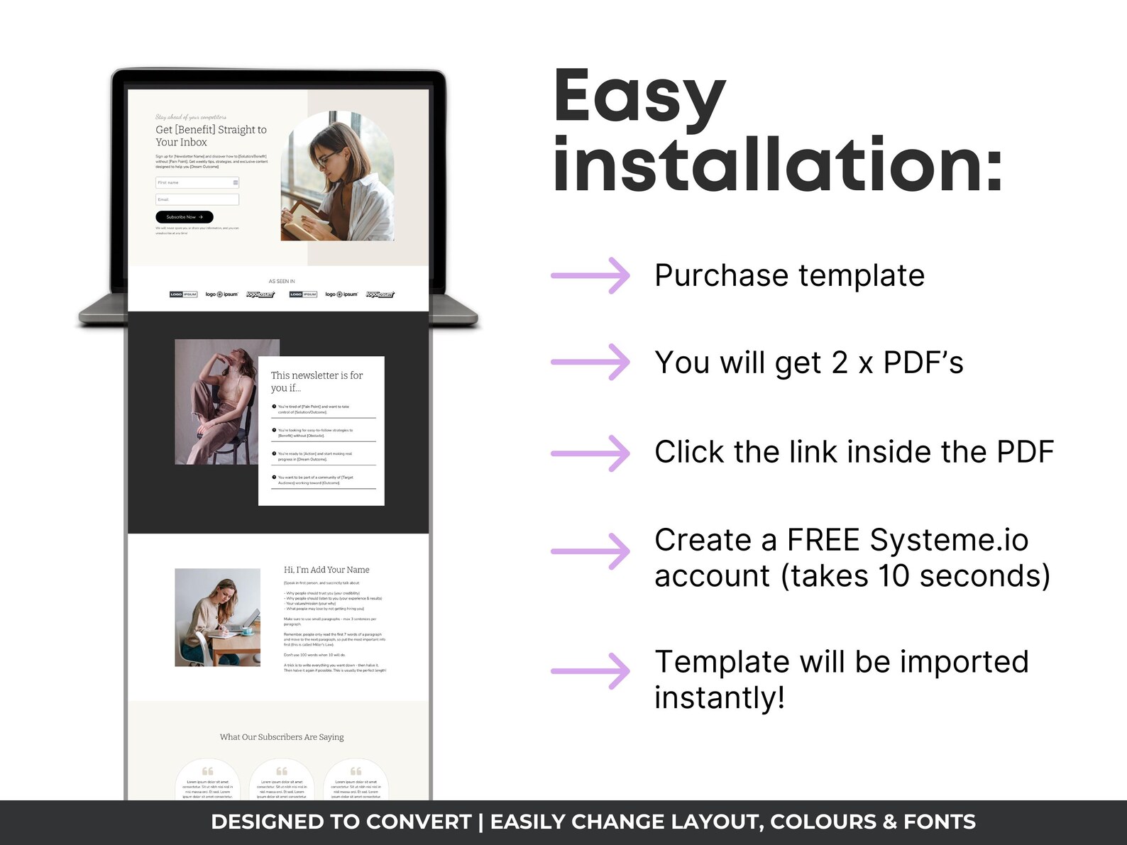Systeme.io Newsletter Sales Page Template Lead Magnet Funnel Opt in ...
