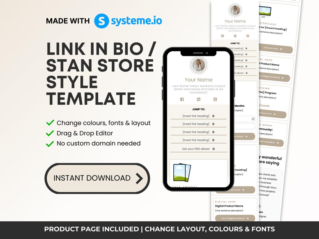Systeme.io Link in Bio Template, Systeme.io Stan Store Website, Neutral Linktree Page, Digital ...