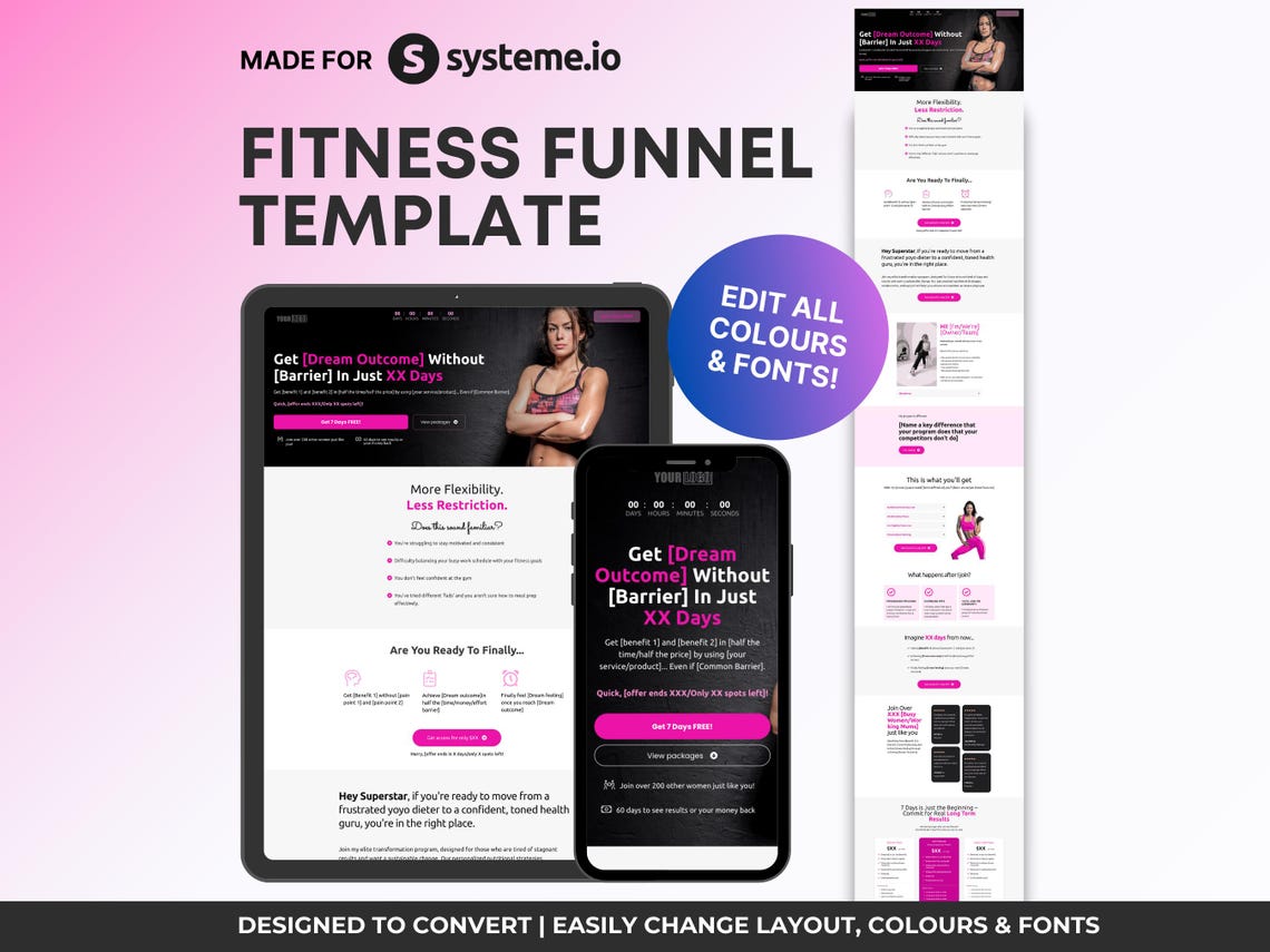 Systeme.io Fitness Sales Funnel Template, Personal Trainer, Pink ...
