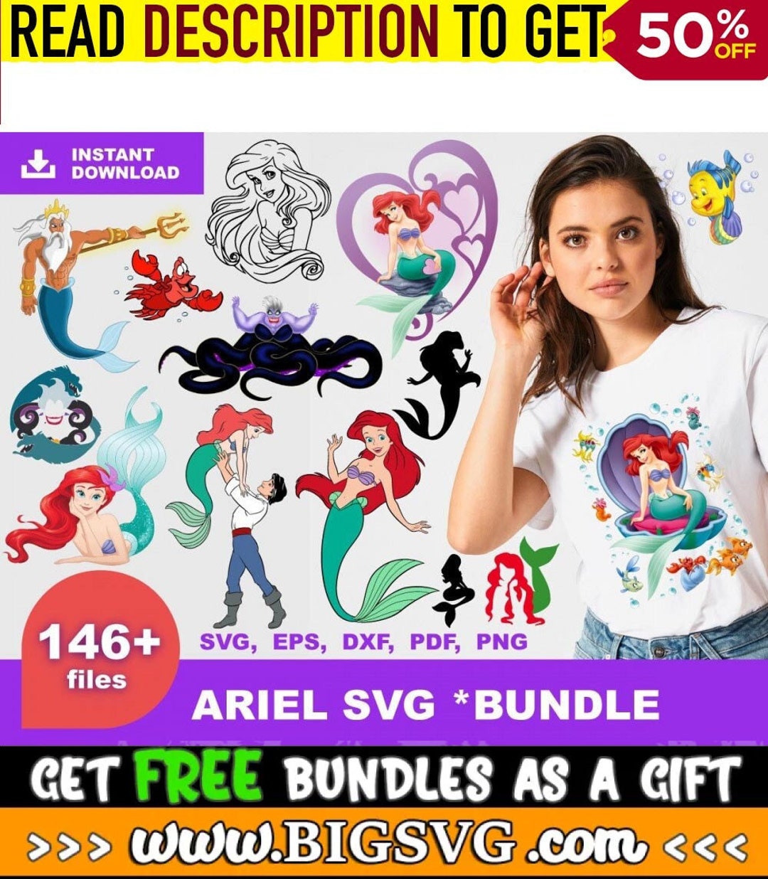 100 Ariel Svg Mega Bundle, Little Mermaid SVG Bundle, Ariel Clipart ...