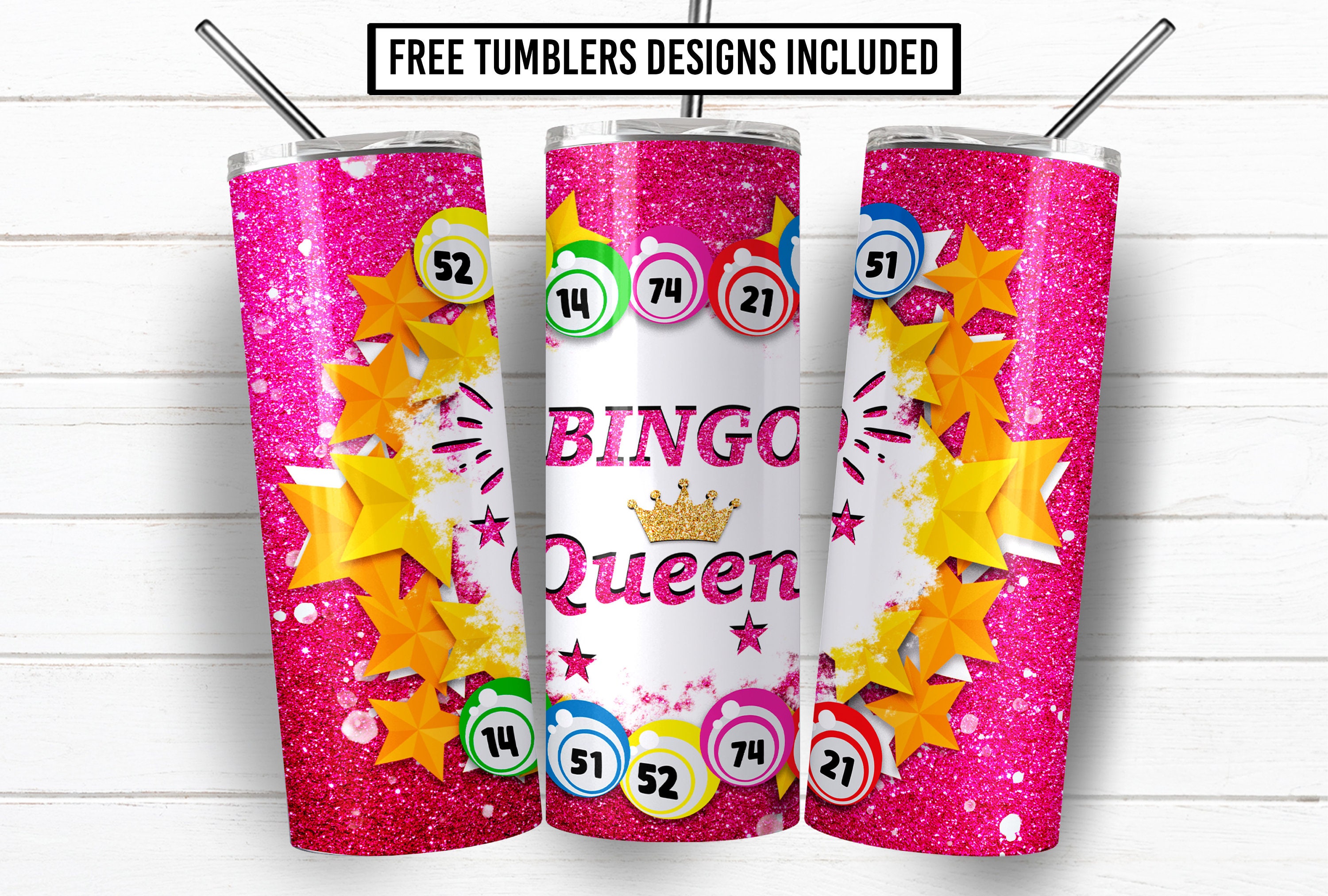 Bingo Queen, Bingo Cards Tumbler Wrap, 20 Oz Skinny Tumbler Sublimation ...