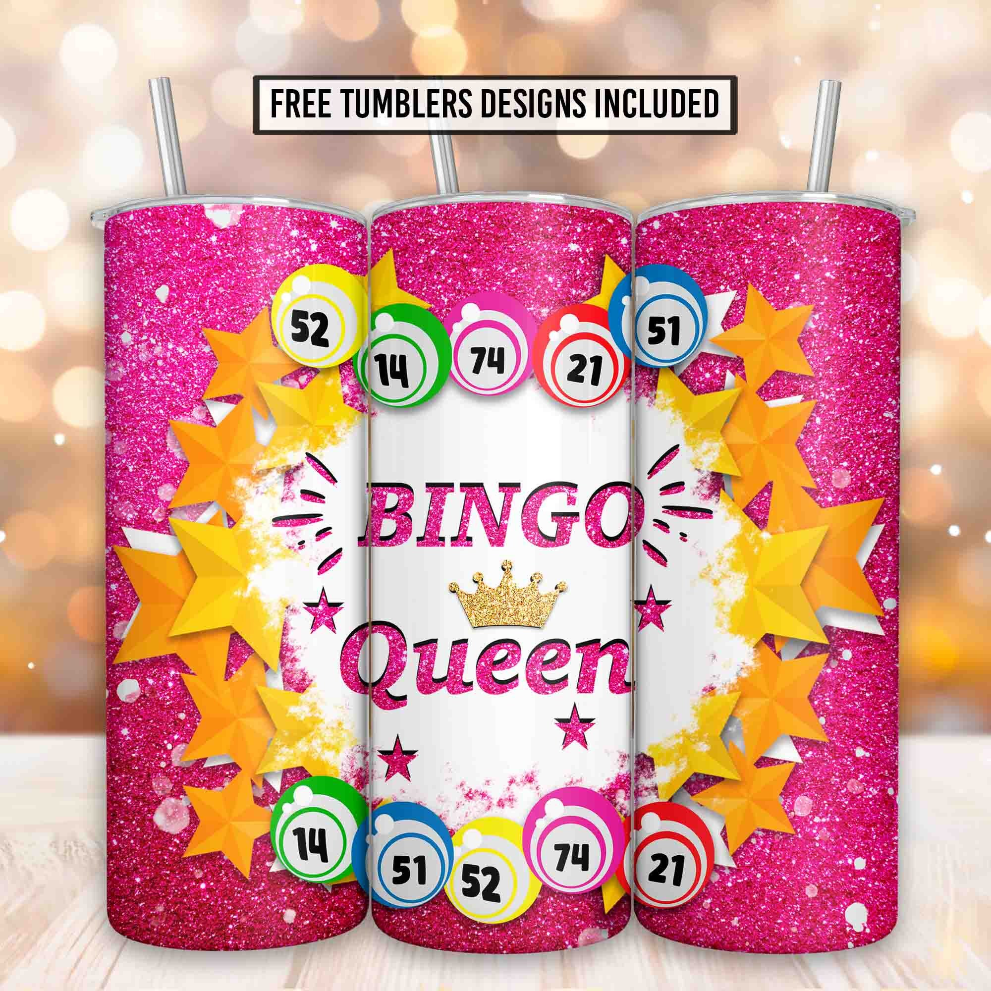 Bingo Queen, Bingo Cards Tumbler Wrap, 20 Oz Skinny Tumbler Sublimation ...