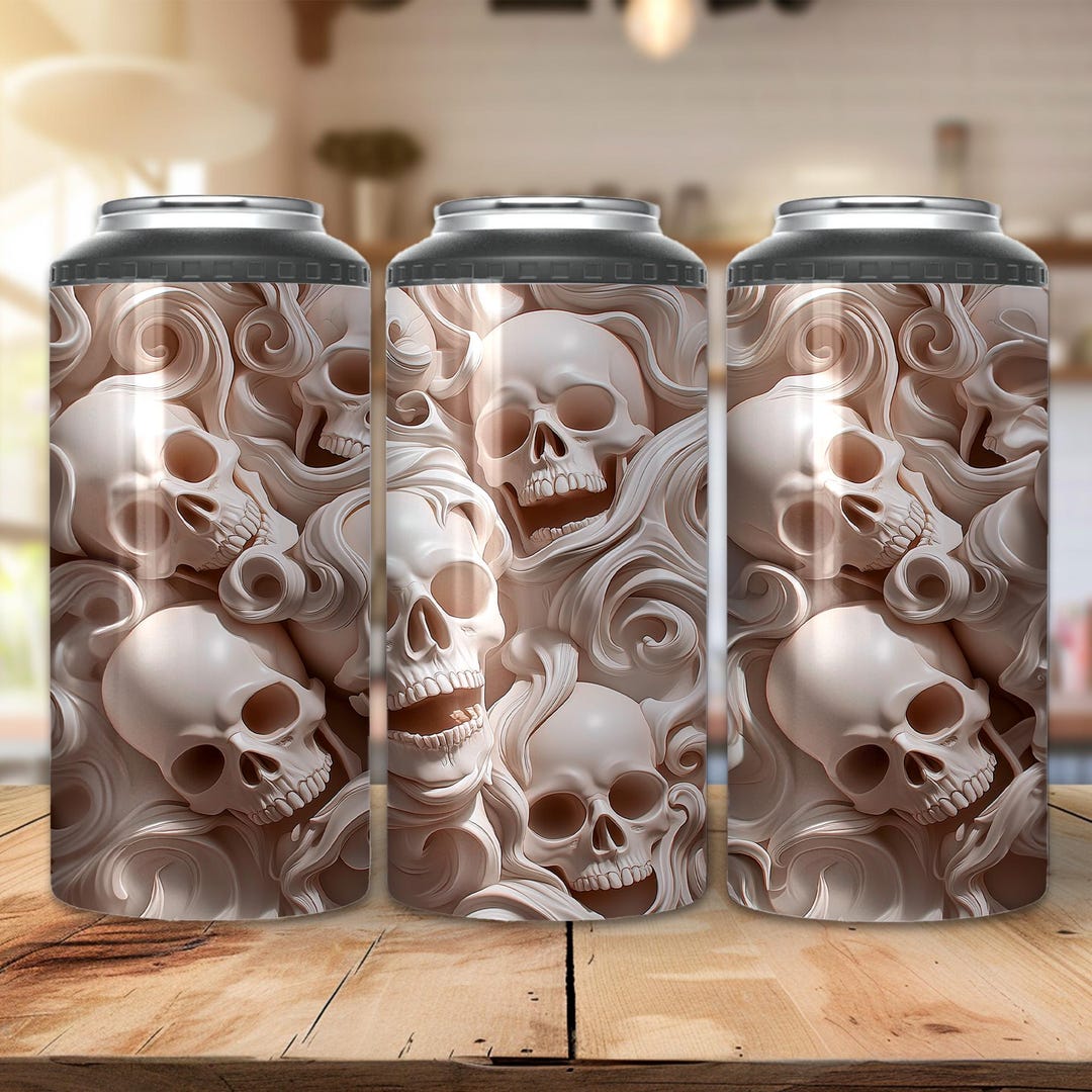 3D Skull 4 in 1 Can Cooler Sublimation Design Gothic Halloween Can ...
