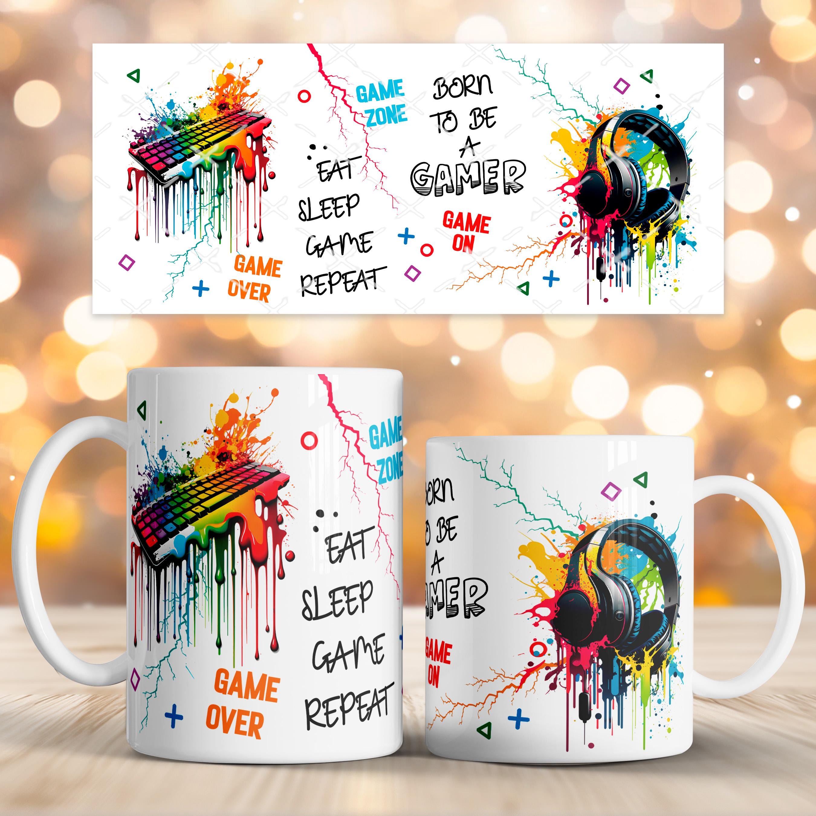 Gamer Mug Sublimation Design, Neon Video Game Controller Mug 11oz 15oz ...