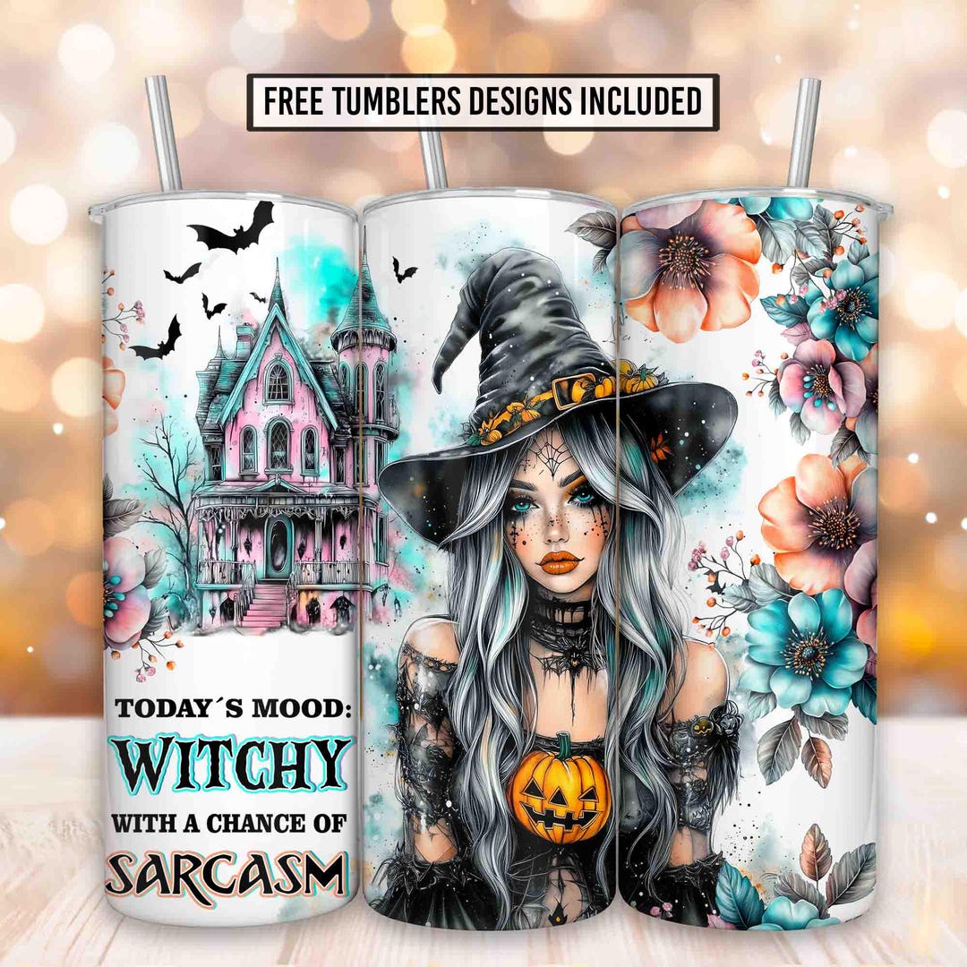 Mood is Witchy 20 Oz Skinny Tumbler Sublimation Design, Floral Witch ...