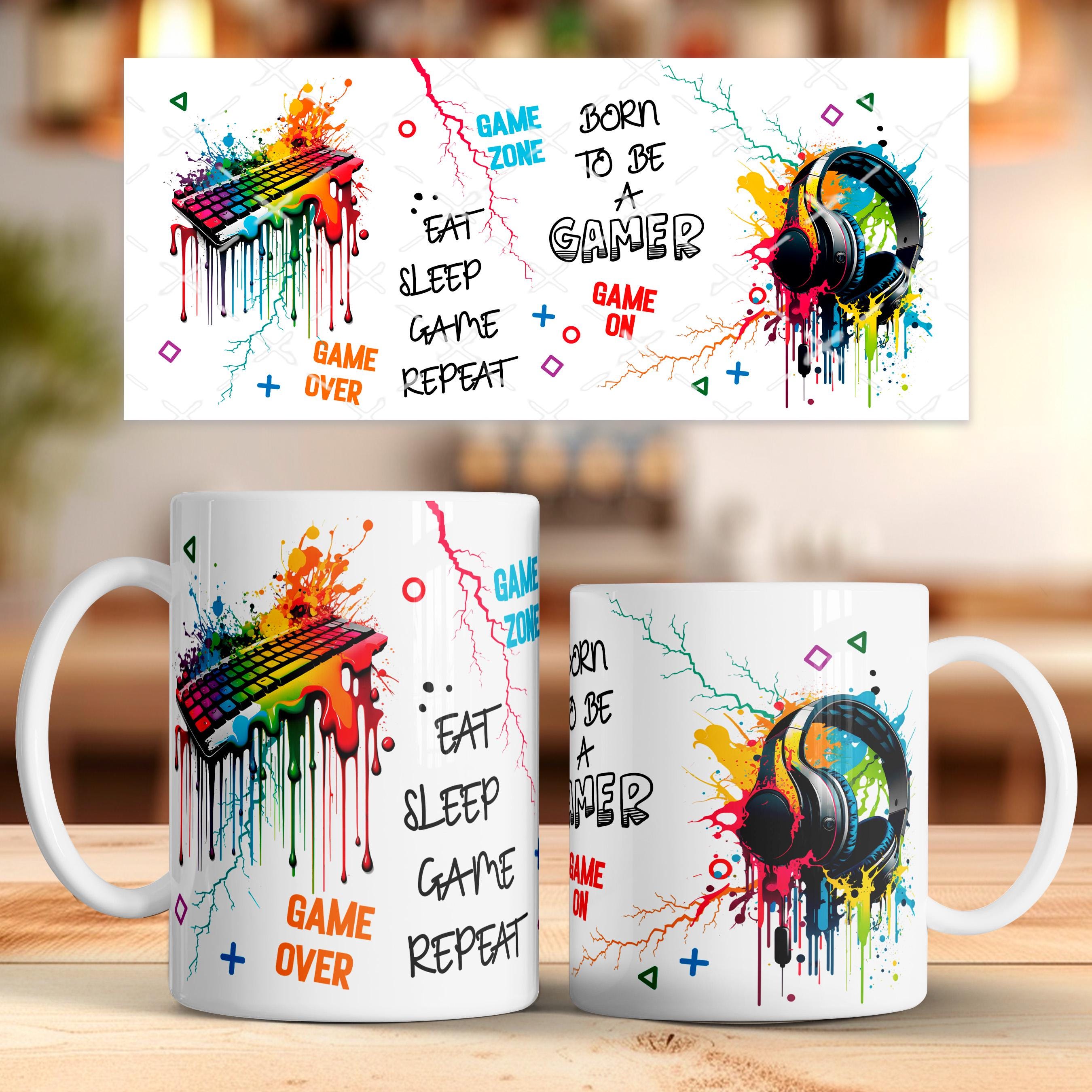 Gamer Mug Sublimation Design, Neon Video Game Controller Mug 11oz 15oz ...